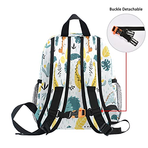 senya Yellow Cute Dinosaurs Kids Backpack with Chest Clip, Toddler Schoolbag Preschool Bag for Girls Boys One Size