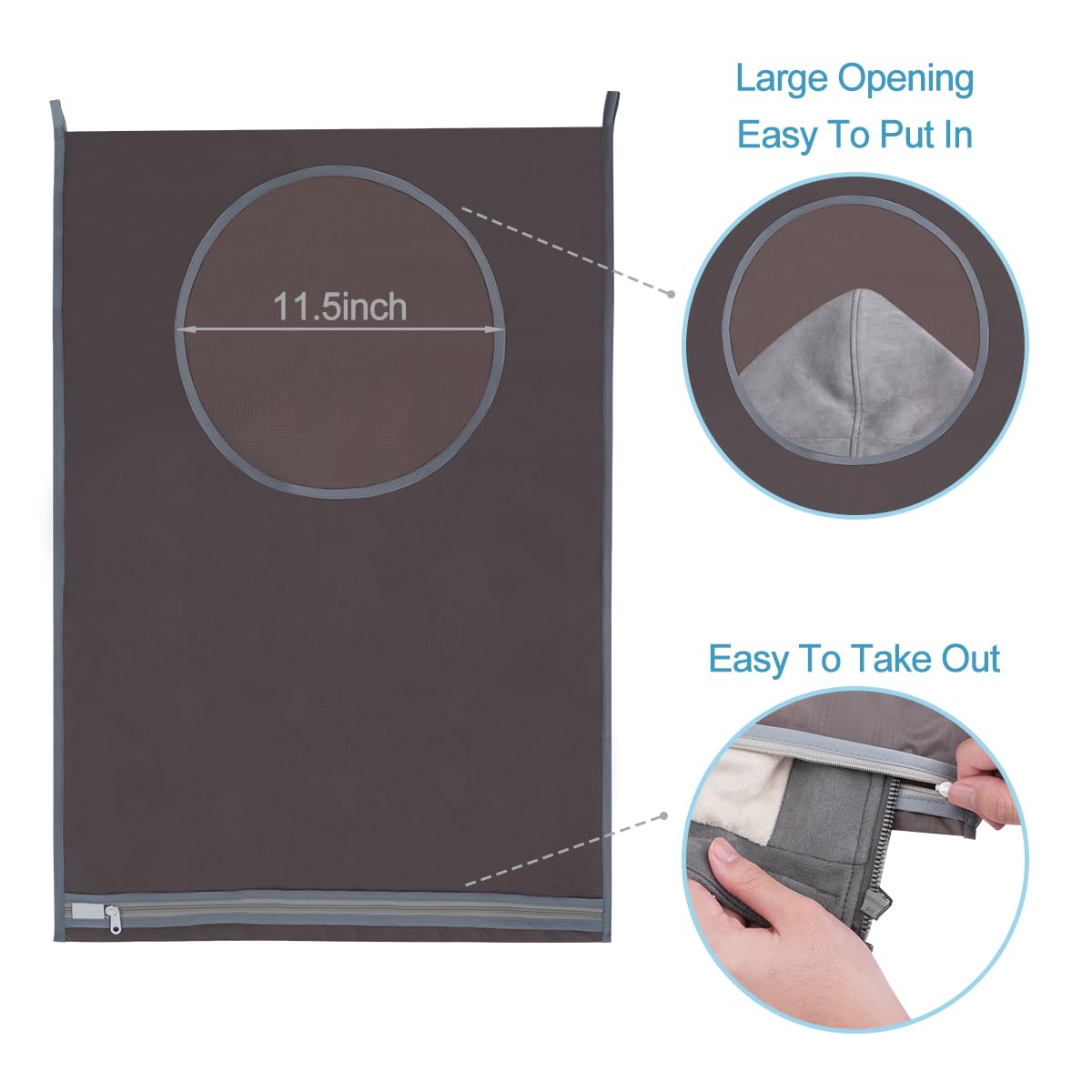 QUMENEY 2 Pack Door Hanging Laundry Hamper, XL Hanging Laundry Bag with 4 Hooks Over Door Laundry Hampers for Dirty Clothes, Large Laundry Organizer Bag for Bedrooms Dorms Closets(31"X 20",Grey)