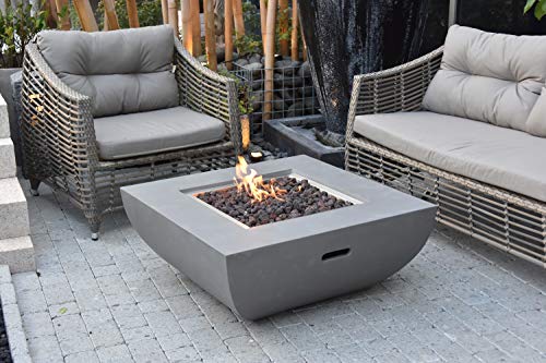 Modeno Westport Outdoor Gas Firepit Table 34 Inches Fire Pit Patio Heater Concrete Outside Electronic Ignition Backyard Fireplace Cover Lava Rock Included Natural Gas