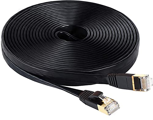 LEKVKM Cat 6 Ethernet Cable 75 ft High Speed RJ45 Internet Cable for Outdoor & Indoor Support CAT6 Network Solid Slim Flat Black Computer LAN for PC