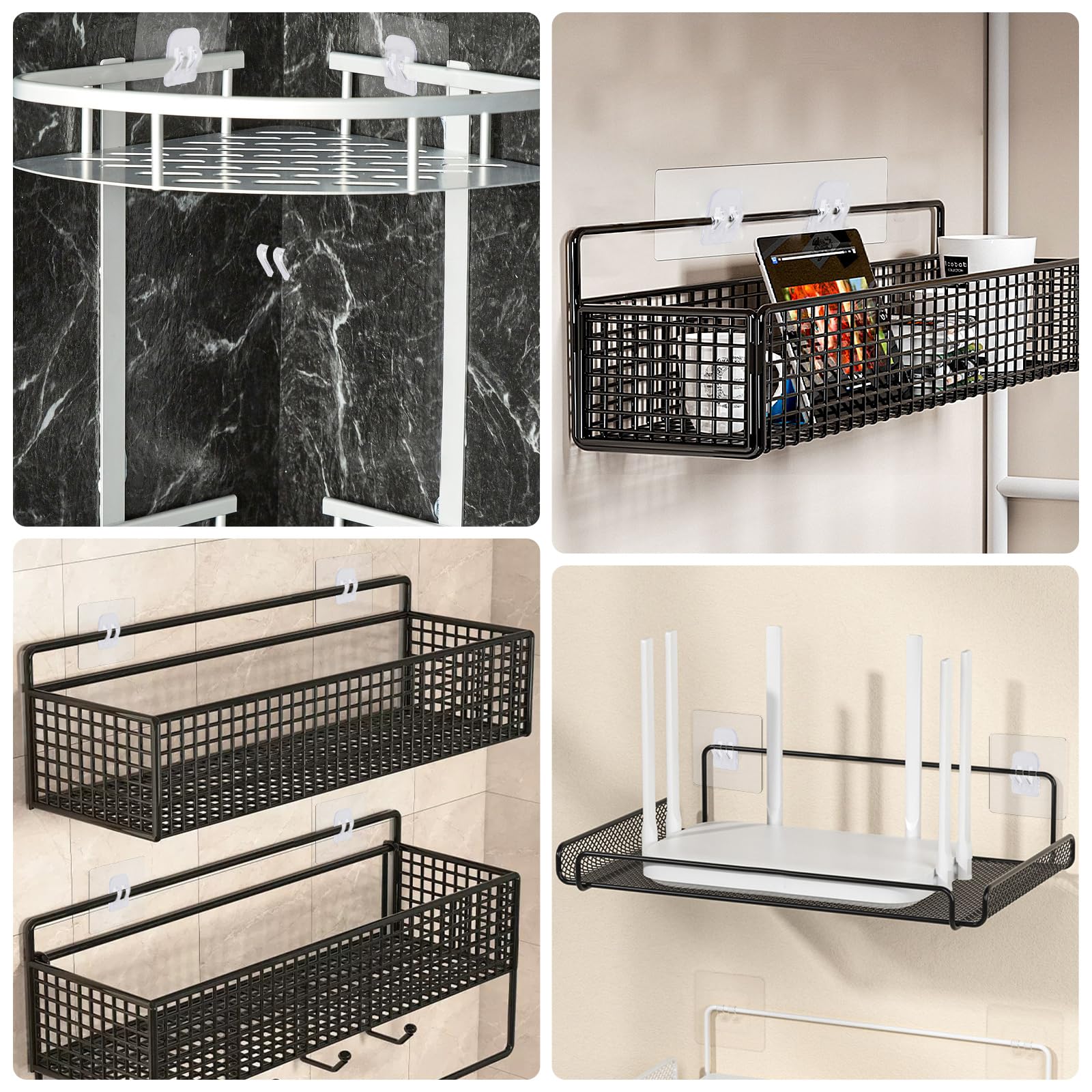 Qianyu 14 Pack Clear Shower Caddy Strong Adhesive Replacement Stickers Waterproof No Drilling Hooks Corner for Shelf Basket Kitchen Racks Bathroom Wall Hanging Shelves Storage Room Soap Holder