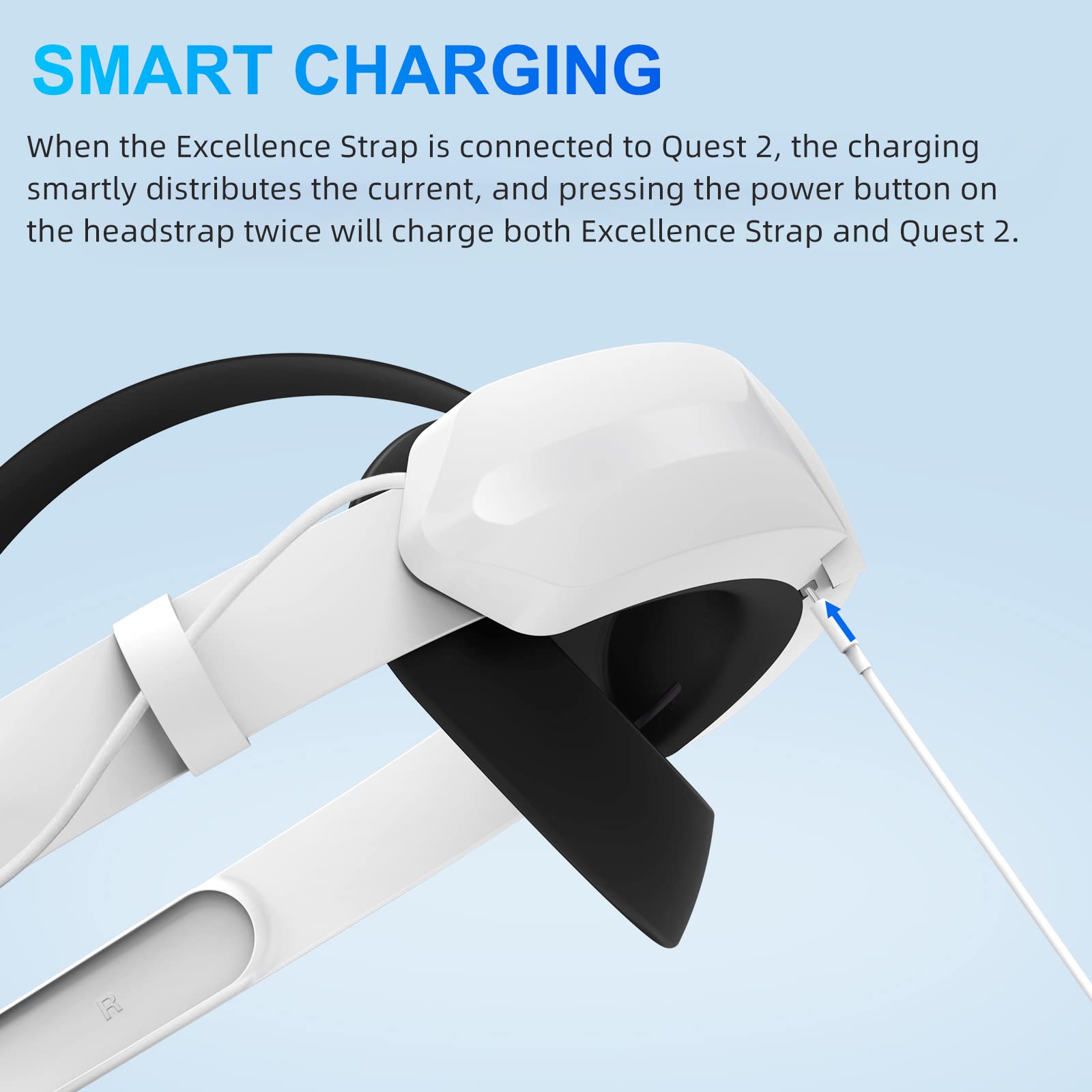 Head Strap for Oculus Quest 2, Built-in 5000mAh Battery Pack, Simple Connection and Lightweight Design, Extend 6hrs Playtime for Quest 2/Meta VR