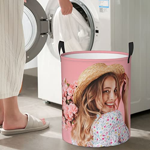 Personalized Hampers Custom Laundry Basket with Name, Customized Dirty Clothes Hamper with Photo/Text for Boys Girls Women Men, Collapsible Storage Basket with Handle for Bedroom, Large 19.6" x 15.7"