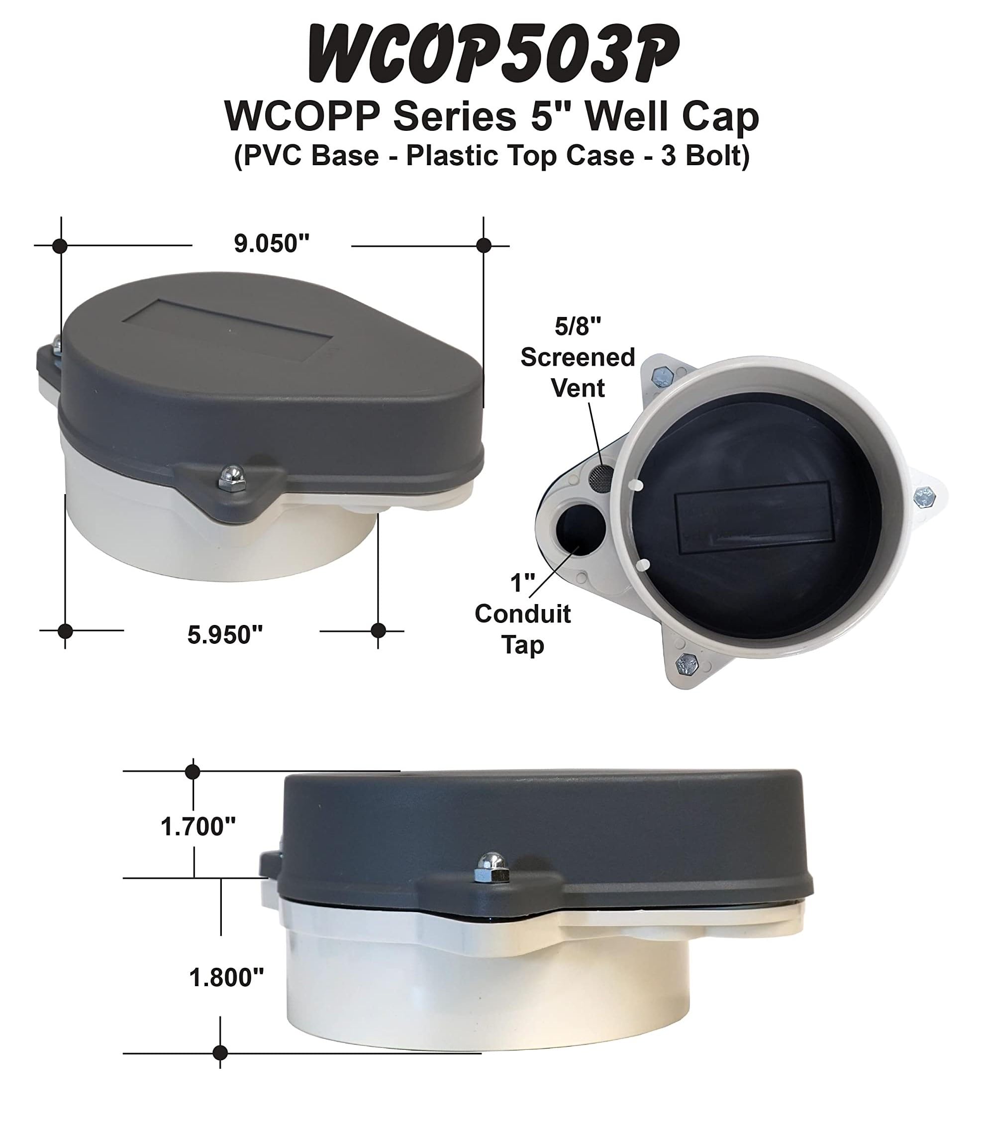 Merrill MFG WCOP503P 5" Watertight Sanitary, ABS well cap, Seal (colors may vary)