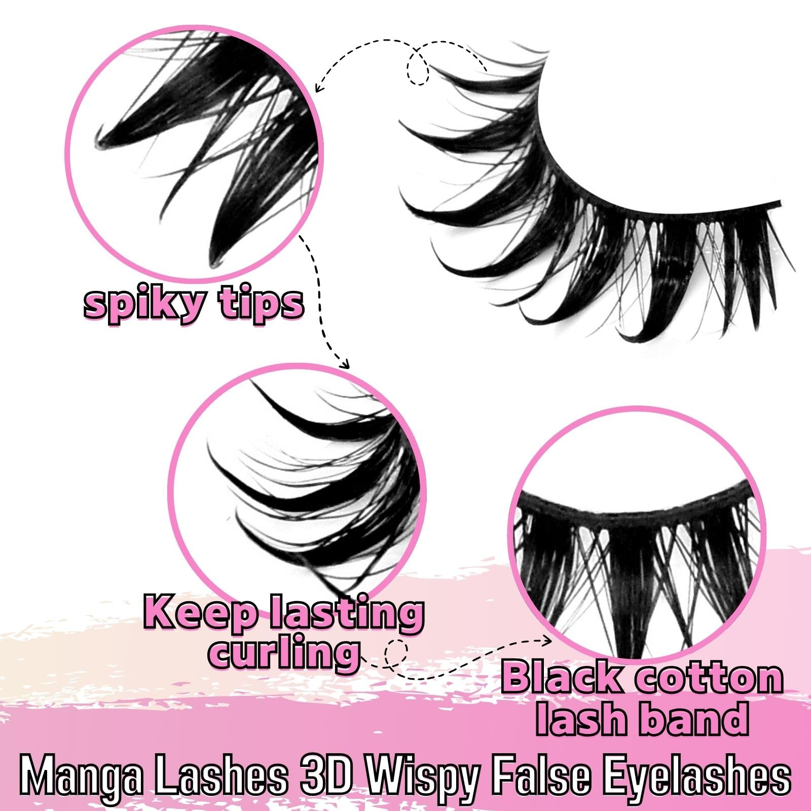 Manga Lashes Natural Look 10Pairs False Eyelashes Anime Wispy Spiky Volume 3D Effect Eyelashes Pack Japanese Korean Asian Cosplay Look Lashes By AUGENLI (7C)