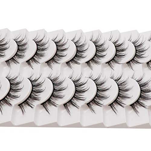 Manga Lashes, False Eyelashes 10 Pairs Natural Anime Lashes with Clear Band Wispy Soft Cosplay Lashes Look Like Lash Clusters Individual Lashes (MM Eyes)
