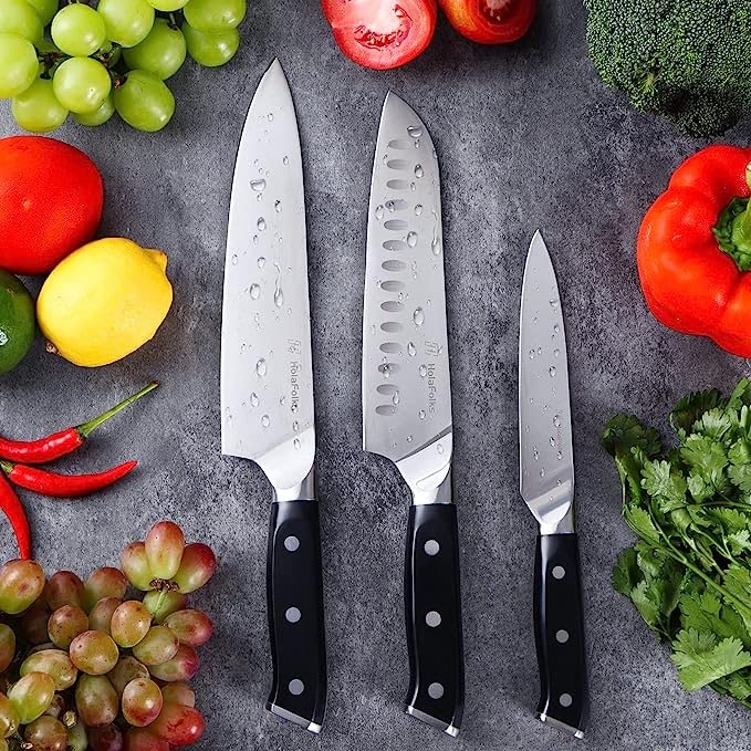 Japanese Chefs Knife Set, 8" Chef Knife & 7" Santoku Knife & 5" Utility Knife,High Carbon Stainless Steel Sharp Paring Kitchen Knife with Ergonomic Handle,Kitchen Gadgets for Women & Men with Gift Box