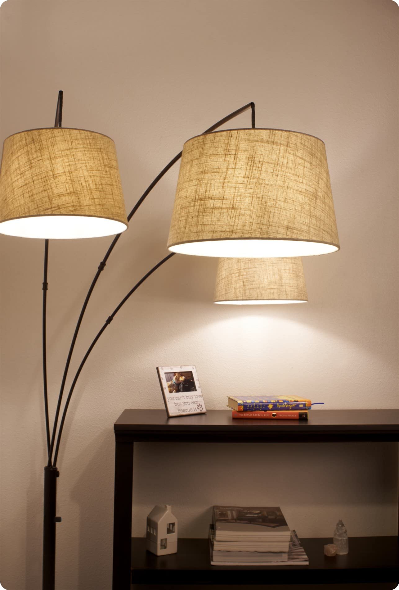 Kira Home Akira 79" 3-Light Modern Arc Floor Lamp with Weighted Base & 3-Way Switch, Oatmeal Shades + Oil Rubbed Bronze Finish