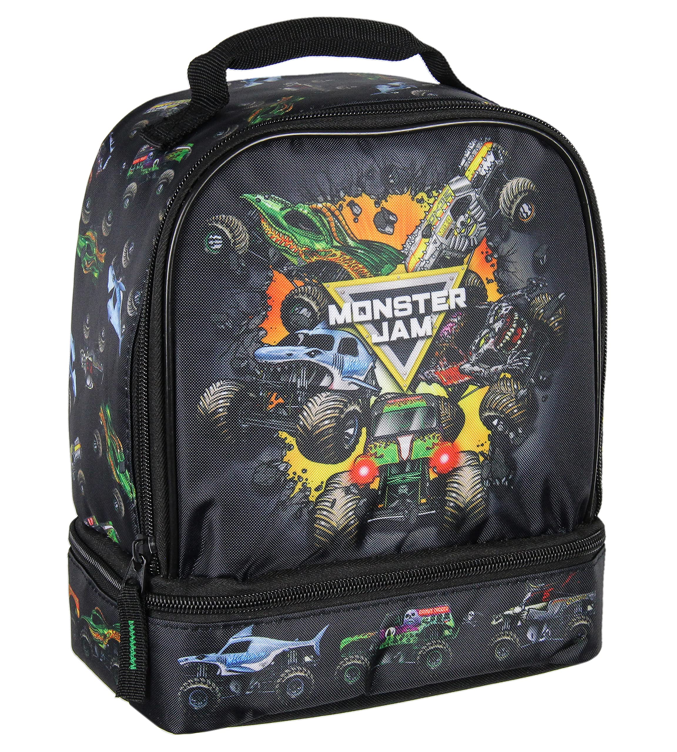 INTIMO Monster Jam Grave Digger Megalodon Pirate's Curse Dual Compartment Lunch Box Bag