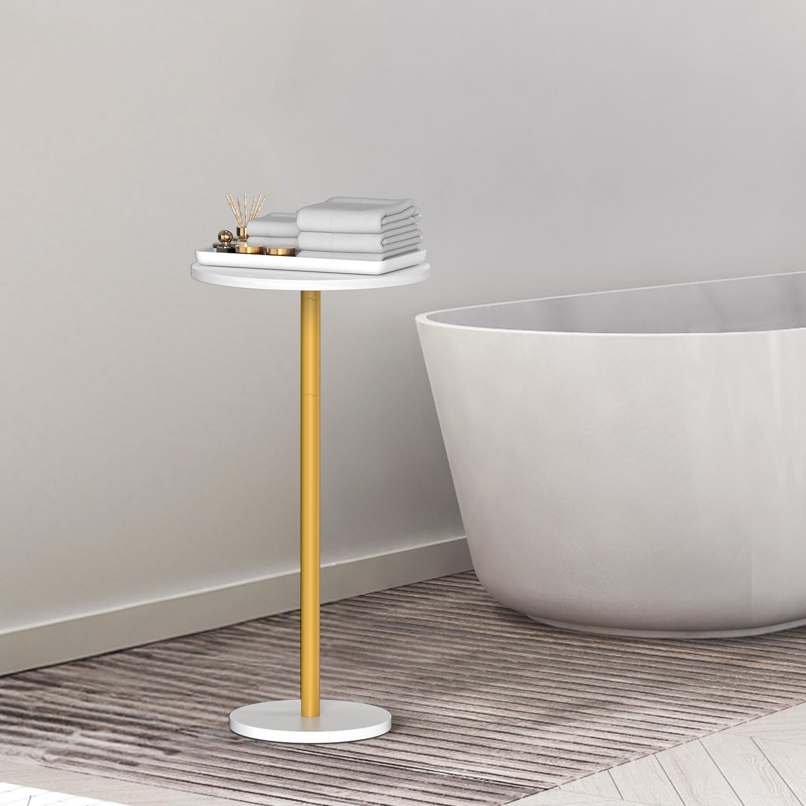 NOVIMANGO Small White Round Side Table Pedestal Table Drink Tables for Small Spaces Cocktail Pedestal End Table for Living Room Coffee Table Nightstand for Bedroom, Sofa and Balconty