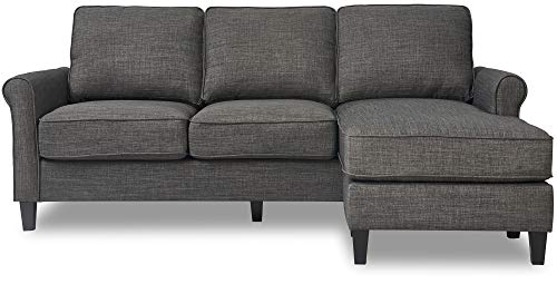 Serta Harmon Reversible Sectional Sofa, Modern L-Shaped Couch for Small Spaces, Soft Fabric Upholstery, Rolled Arm, Dark Gray
