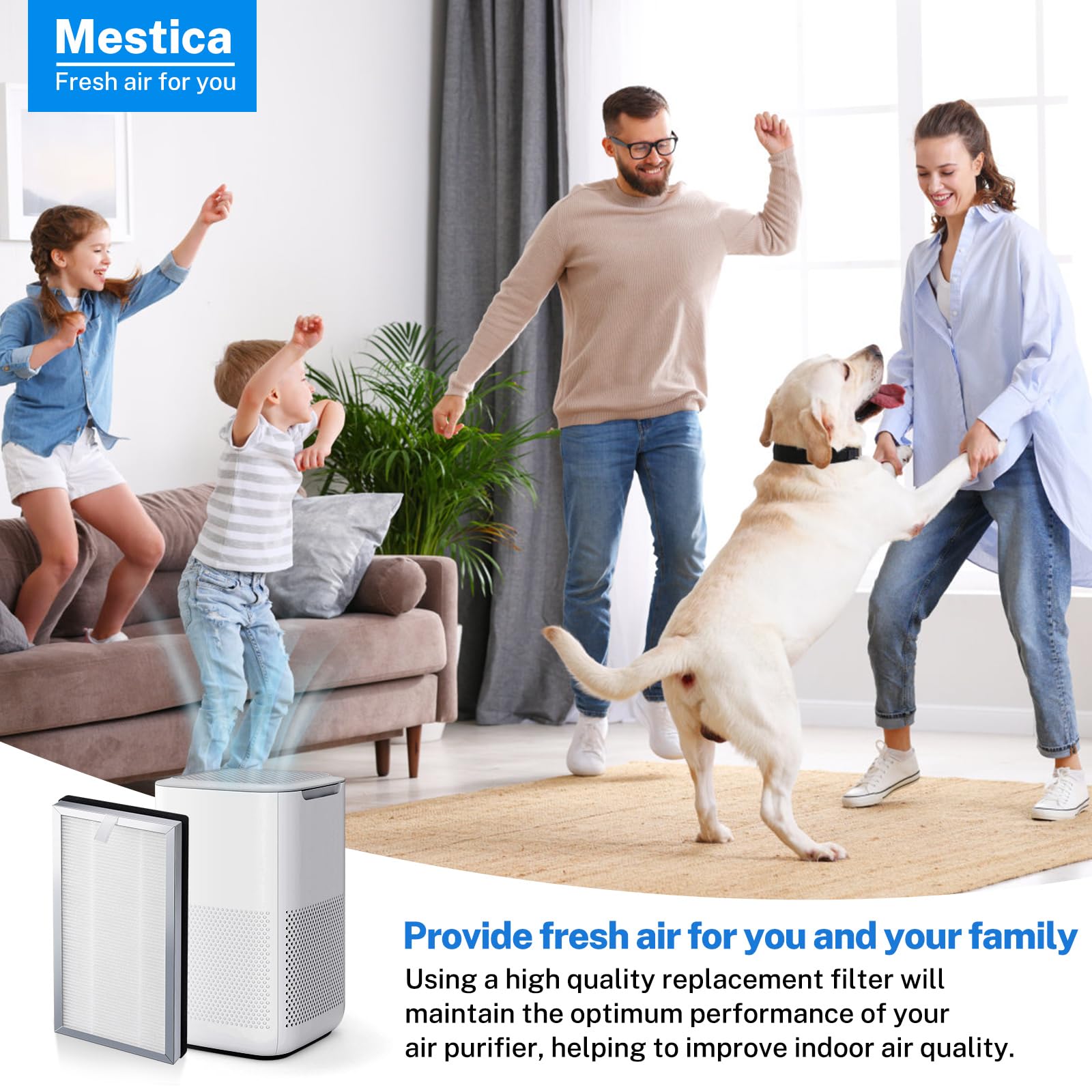MESTICA Air Purifier Replacement Filter for MA#15, Compatible with MA#15 Air Purifier, 3 in 1 Integration of Pre-Filter, High Efficiency H13 True HEPA and Activated Carbon, 4-Pack