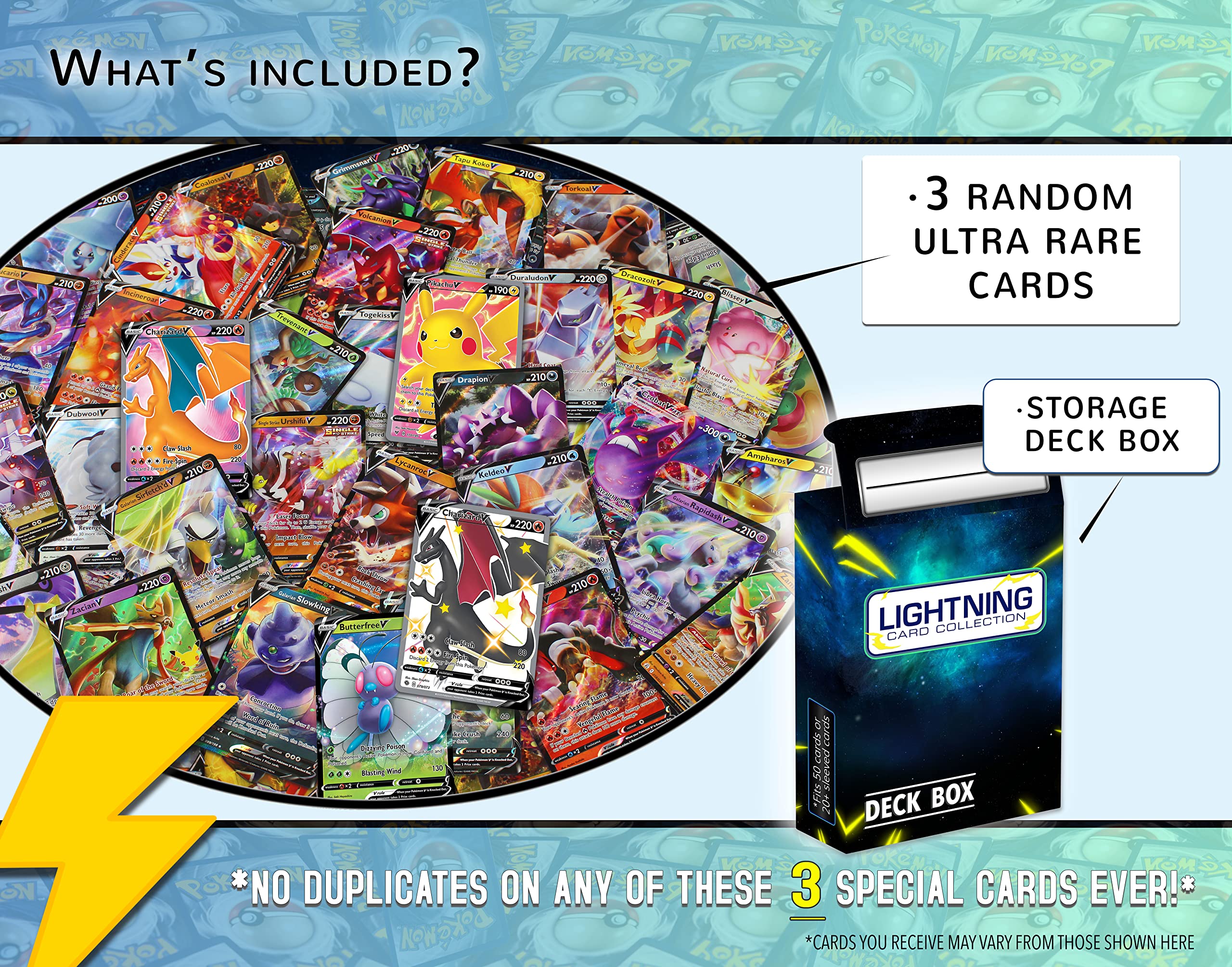 Lightning Card Collection 3 Ultra Rare Card Pack Could Come with v Cards, EX, GX, or Full Art Cards Plus a Deck Box