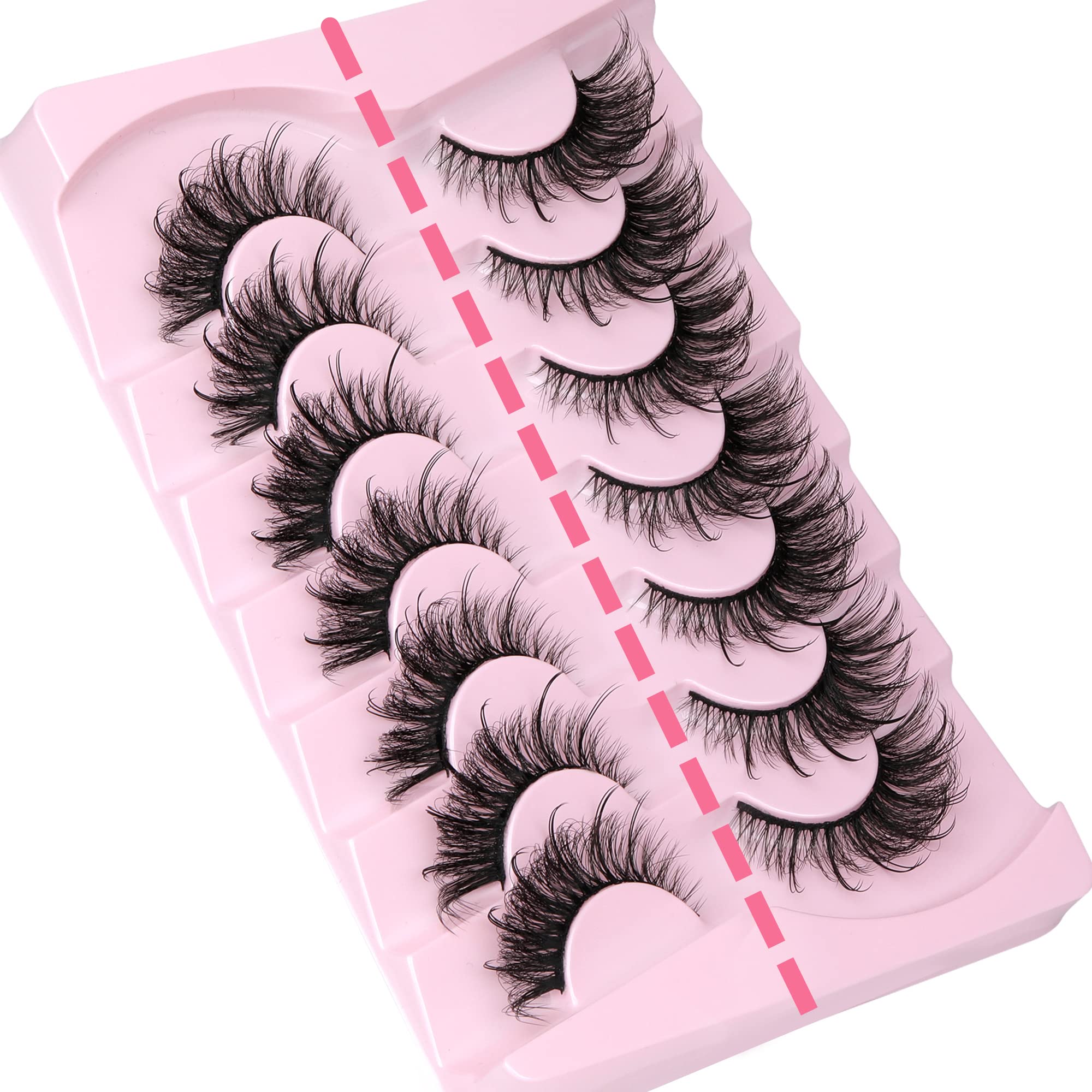 Lanflower False Lashes Fox Eye Eyelashes 8D Curl Fluffy Fairy Strip Lashes Dramatic Full Volume Faux Mink Lashes 7 Pairs
