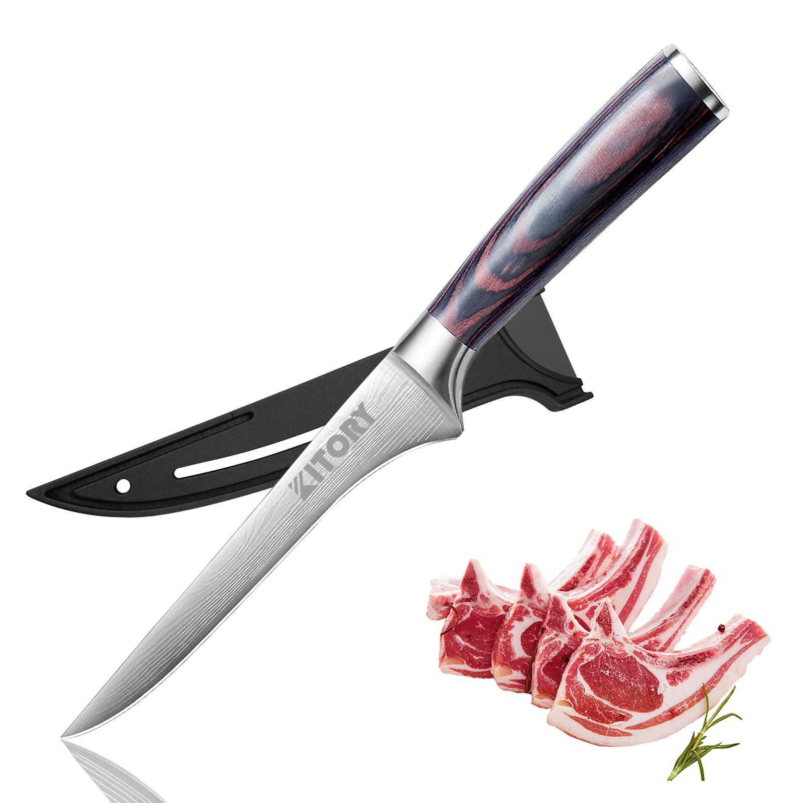 Kitory Boning Knife 6", Carving Knife Fillet Knife with Sheath, Ergonomic & Pakkawood Handle, 2023 Gift