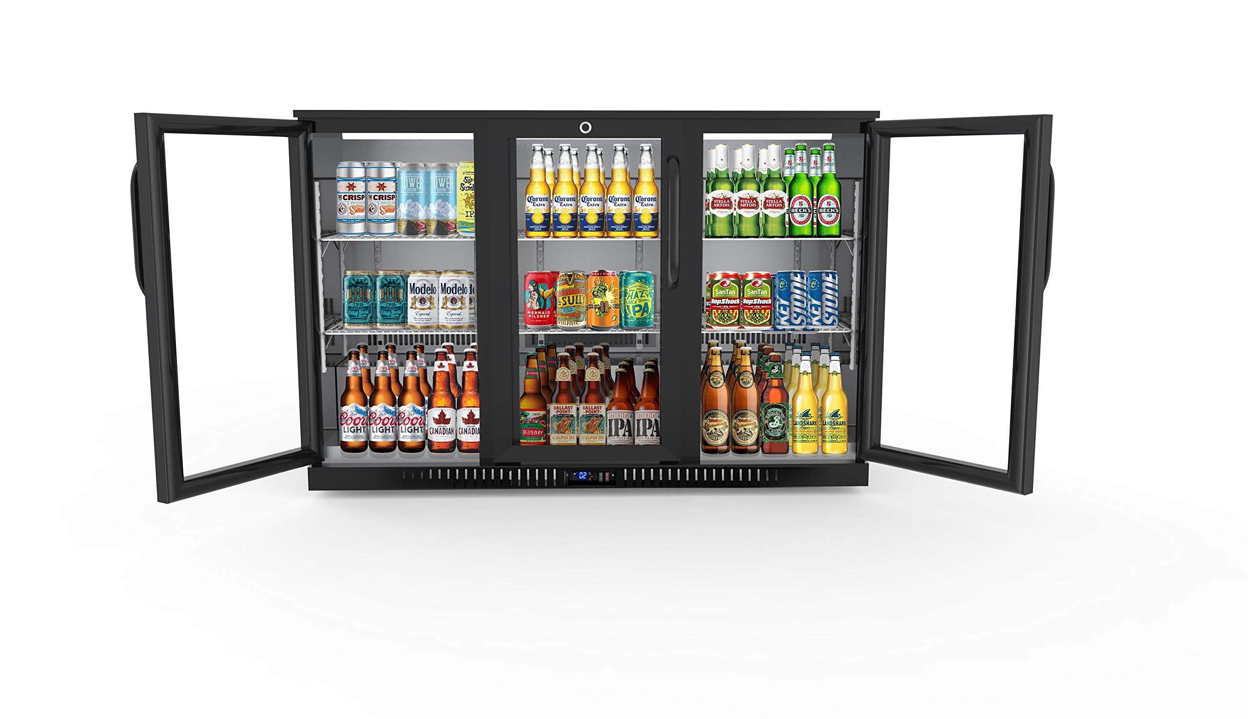 KoolMore - BC-3DSW-BK 3 Door Back Bar Cooler Counter Height Glass Door Refrigerator with LED Lighting - 11 cu.ft, Black