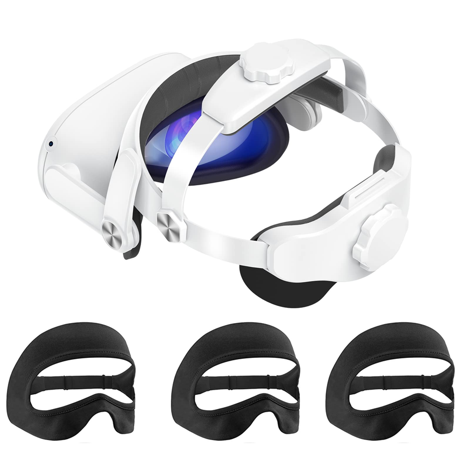 Head Strap for Oculus Quest 2 Whith VR Sweat Band(3pcs), Replacement Adjustable Strap for Quest 2 Elite Straps, Enhanced Support & Gaming Immersion, Balance Weight Design in VR