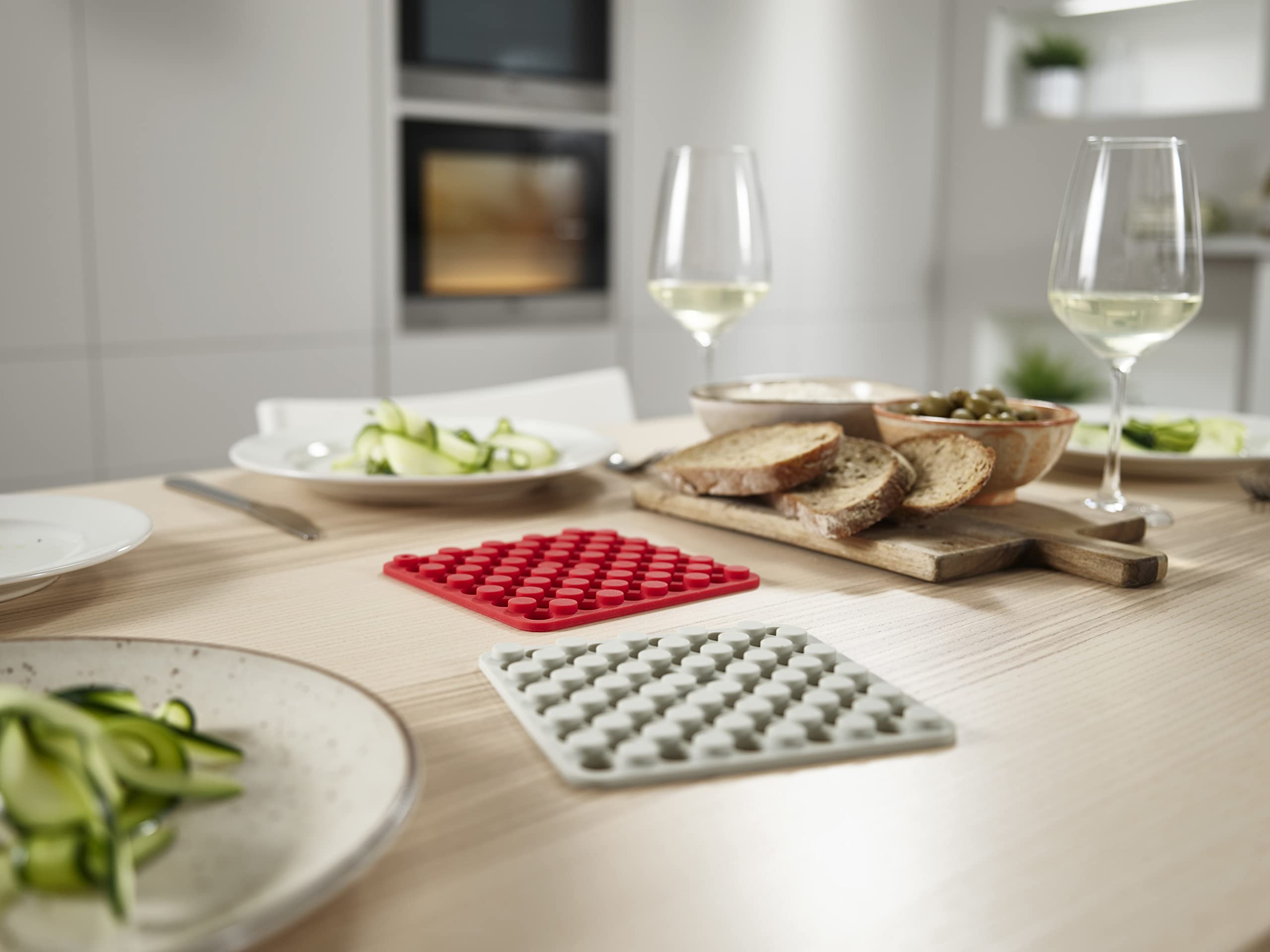 Joseph Joseph Duo Spot-On Set of 2 Silicone Trivets, Grey/Red