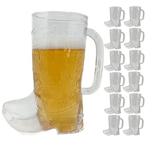 Podzly 12 Cowboy Boot Plastic Mugs - Plastic Beer Mug for Western Themed Party - Rodeo Party Decorations - Cowgirl Boot Cups for Parties - Western Party Accessories - Fun Drink Glasses, Boot Glasses