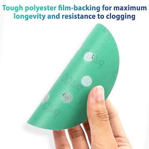 LotFancy 5 Inch 8 Hole Sanding Discs - 60PCS 400 600 800 1000 1500 2000 Grit Wet Dry Sandpaper Fine Grit Assortment, Green Film Backed, Hook and Loop Random Orbital Sander Sand Paper