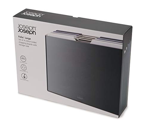 Joseph Joseph Folio 4-Piece Color coded Cutting Board Set, Slimline Case for Organized Storage, Large - Graphite