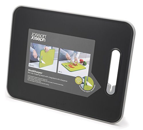 Joseph Joseph Slice & Sharpen Cutting Board with Integrated Knife Sharpener, Large, Black