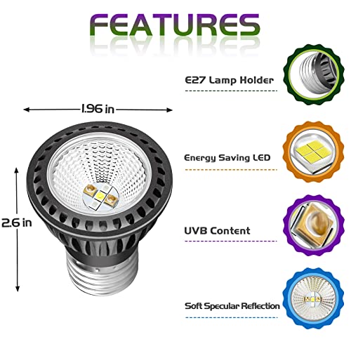 NEPTONION High Intensity UVB Reptile Bulb, UVB 10.0 Reptiles Bulb, LED 5W UV Light Bulb, UVB Compact Fluorescent Lamp, Suitable for Desert Reptiles (E27,110V)