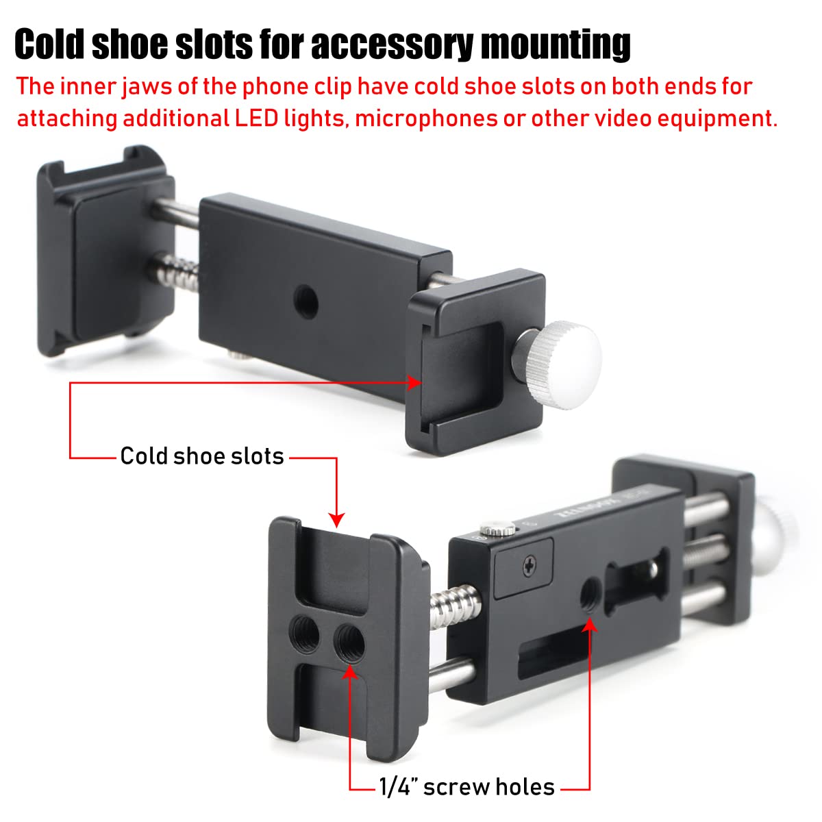 Metal Phone Tripod Mount, Arca/RRS(reallyrightstuff) Quick Release, 1/4" Screw Hole, Phone Holder with Cold Shoe for MIC Fill light, for iPhone 14 13 12 11 X 9 8 Max Pro Tripod Mount