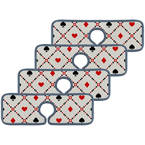 Kitchen Faucet Absorbent Mat 4 Pieces Black Red Hearts Geometric Faucet Sink Splash Guard Bathroom Counter and RV,Faucet Counter Sink Water Stains Preventer