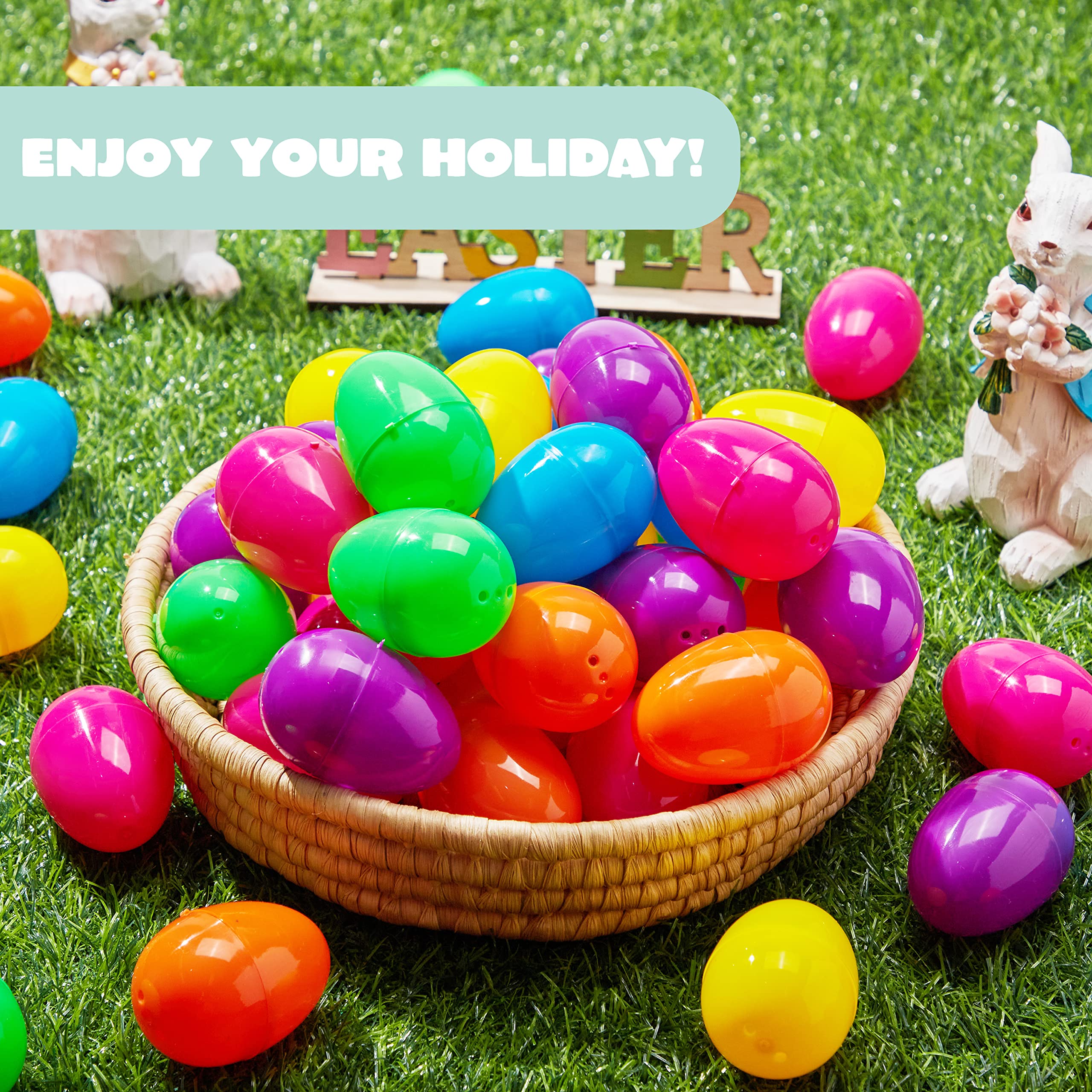 JOYIN 1000 PCS 2.3" Plastic Easter Eggs, Empty Easter Eggs Fillable, Colorful Bright Plastic Eggs Bulks for Easter Hunt, Filling Treats, Party Favor, Easter Basket Stuffers, Classroom Prize Supplies