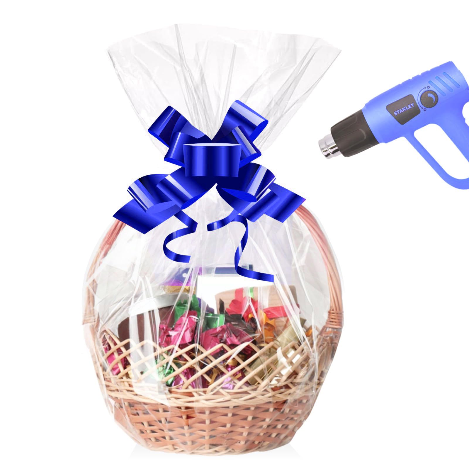 mioule Shrink Wrap Bags for Gift Baskets, 10Pcs 16x24 Inches Cellophane Heat Shrink Plastic Wrap Bags for Gift Baskets for Christmas, Valentines Day,Holiday, Easter, Birthday, and Any Occasion
