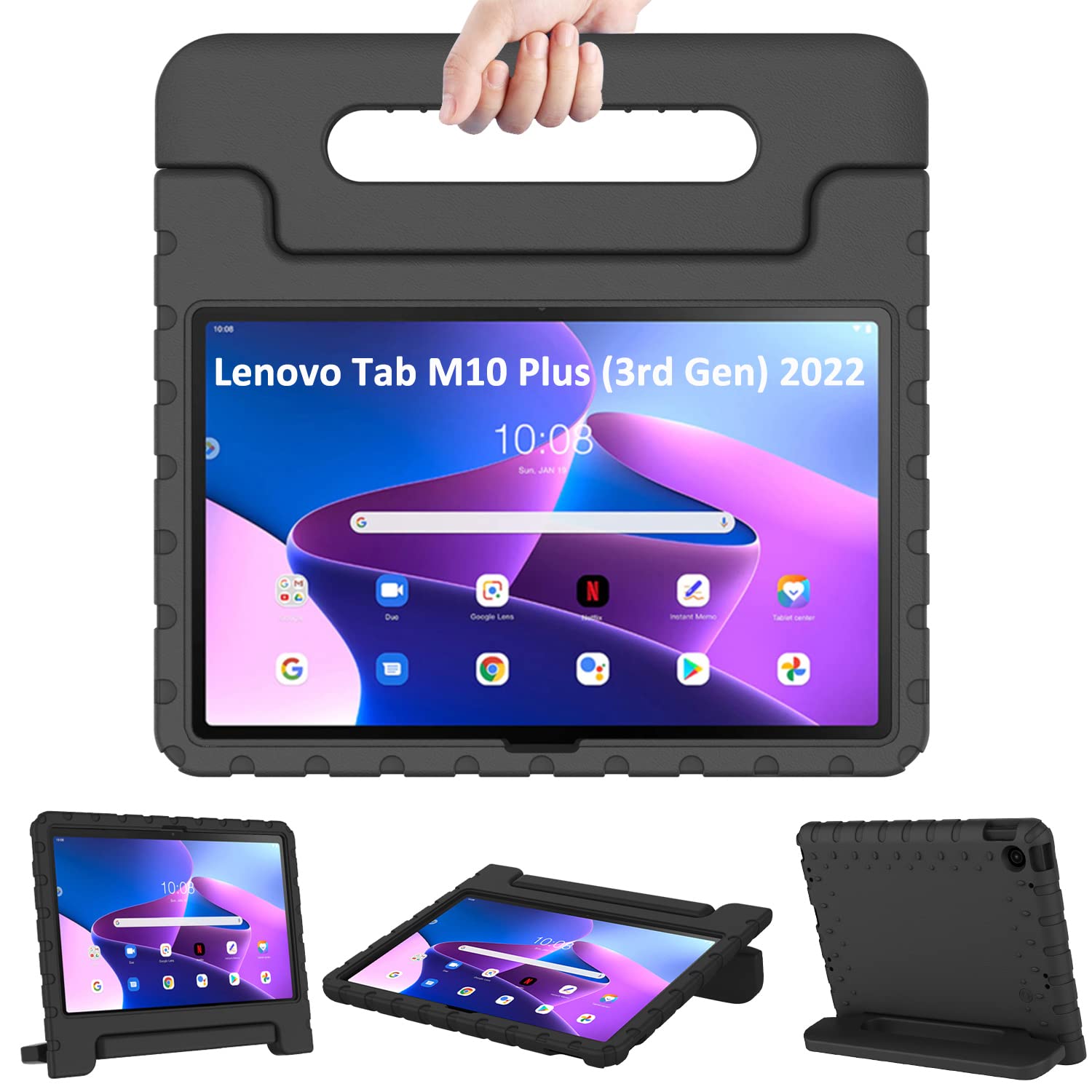 LTROP Kids Case for Lenovo Tab M10 Plus (3rd Gen) 10.6 Inch 2022, Lenovo Tab M10 Plus 3rd Generation 10.6" Tablet Case, Light Weight Shockproof Handle Stand Case for Lenovo Tab M10 Plus Gen 3, Black