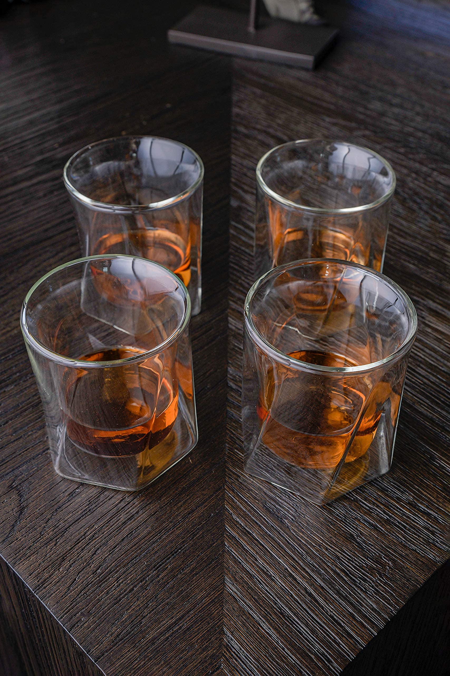 LEMONSODA Double Wall Whiskey Glasses - Insulated Clear Cup Design - Set of 4-300 ml - Premium Whiskey Glasses for Scotch, Single Malt, Whiskey, Bourbon, Rye - Old Fashioned Glass