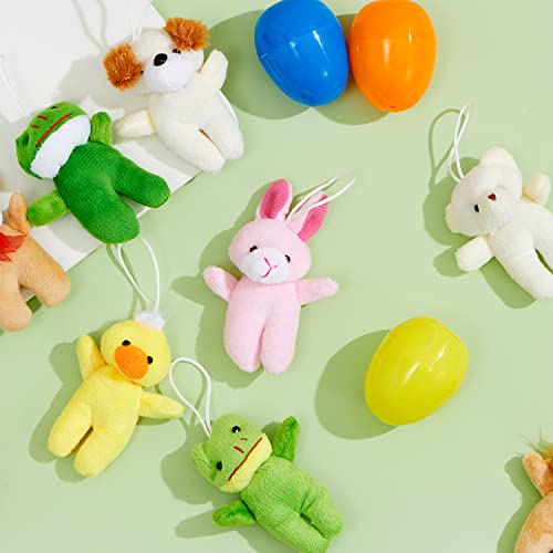 JOYIN 15 Pcs Prefilled easter eggs with Plush Animals for Kids, Filled with Mini Animal Keychain for Easter Basket Stuffers easter egg Hunt, Party Favors and Classroom Prize Supplies