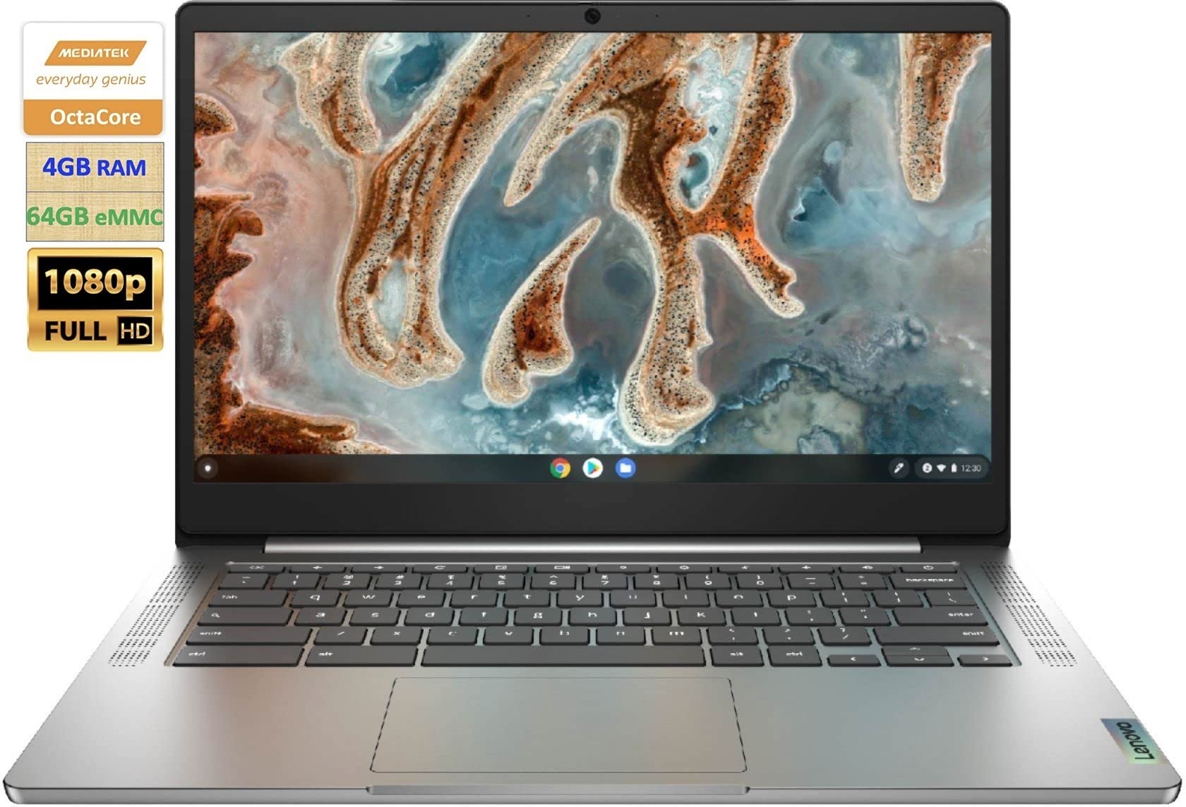 Lenovo Chromebook 14" FHD Laptop for Business,Student, Octa-Core MediaTek MT8183, 4GB RAM, 64GB eMMC+64GB Card, WiFi, Webcam, 10+ Hours Battery, Chrome OS, Arctic Grey, TECL Bundle (Renewed)