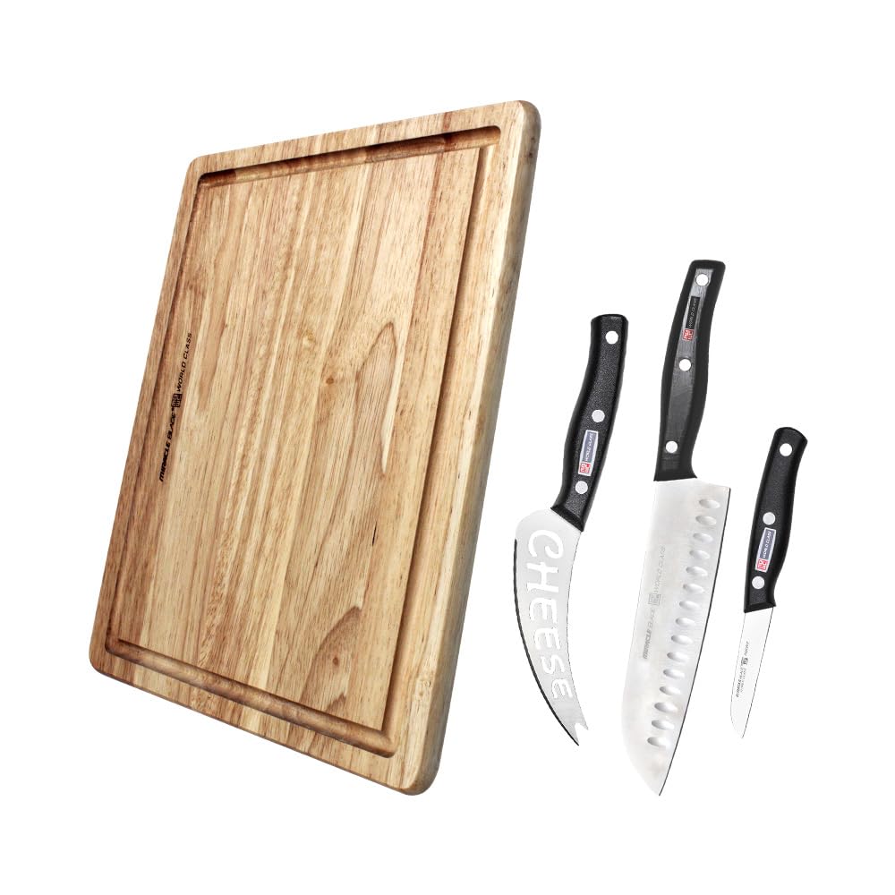 Miracle Blade World Class 4 Piece Professional Entertainment Charcuterie Knife Set with Acacia Wood Board