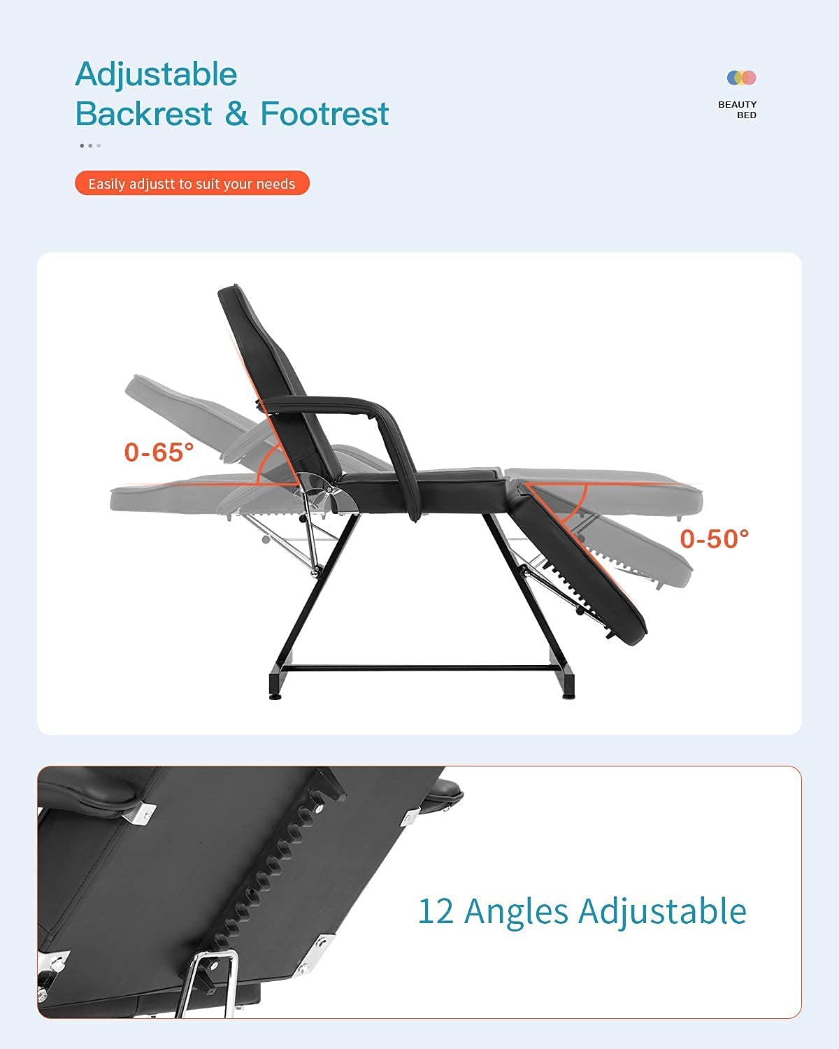 Multipurpose Massage Table Spa Salon Hair Salon Chair Tattoo Chairs72 Inch Long,Adjustable Folding Massage Equipment,Black