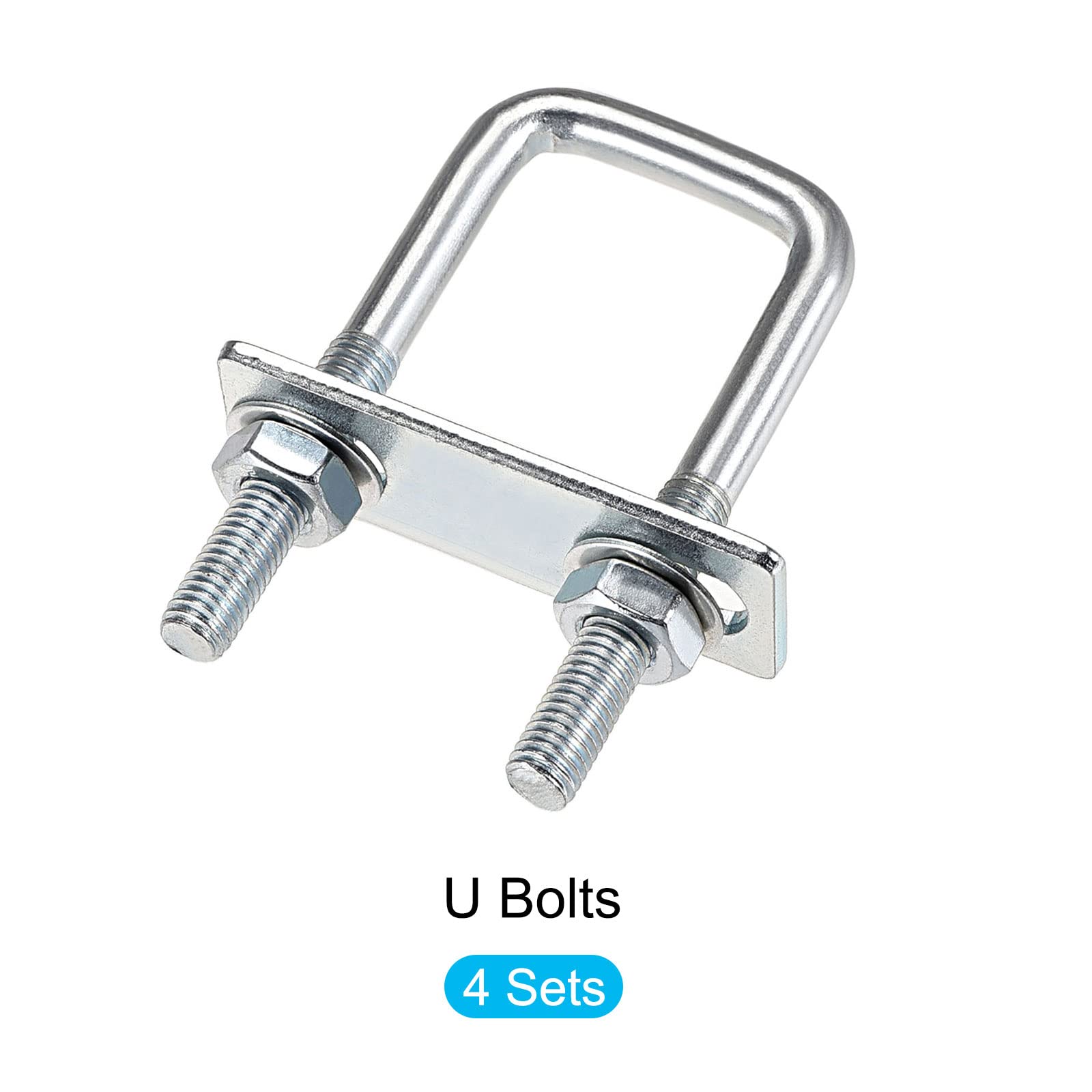 METALLIXITY U Bolts 4 Sets (M8x25x70mm), Square U Bolt Carbon Steel with Accessories - for Construction, Pipe