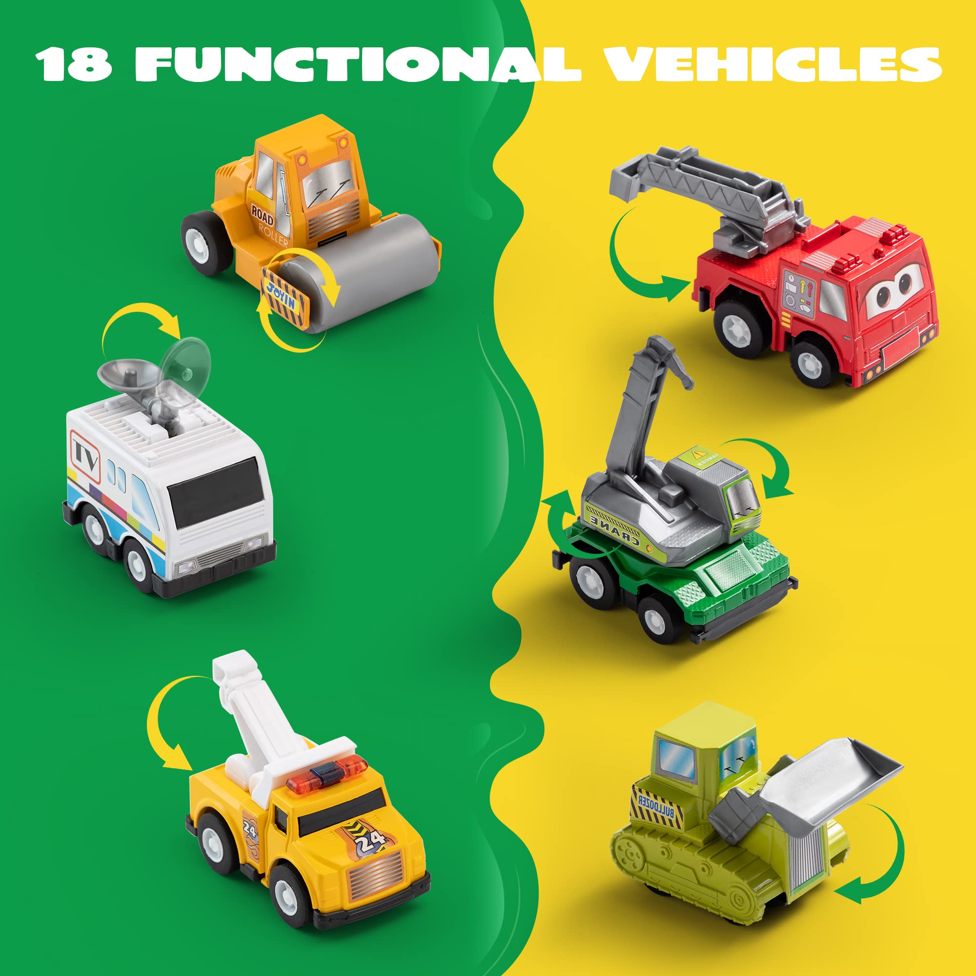 JOYIN 36 Piece Pull Back Cars, Friction Powered Race Cars Vehicle Set for Toddlers, Boys