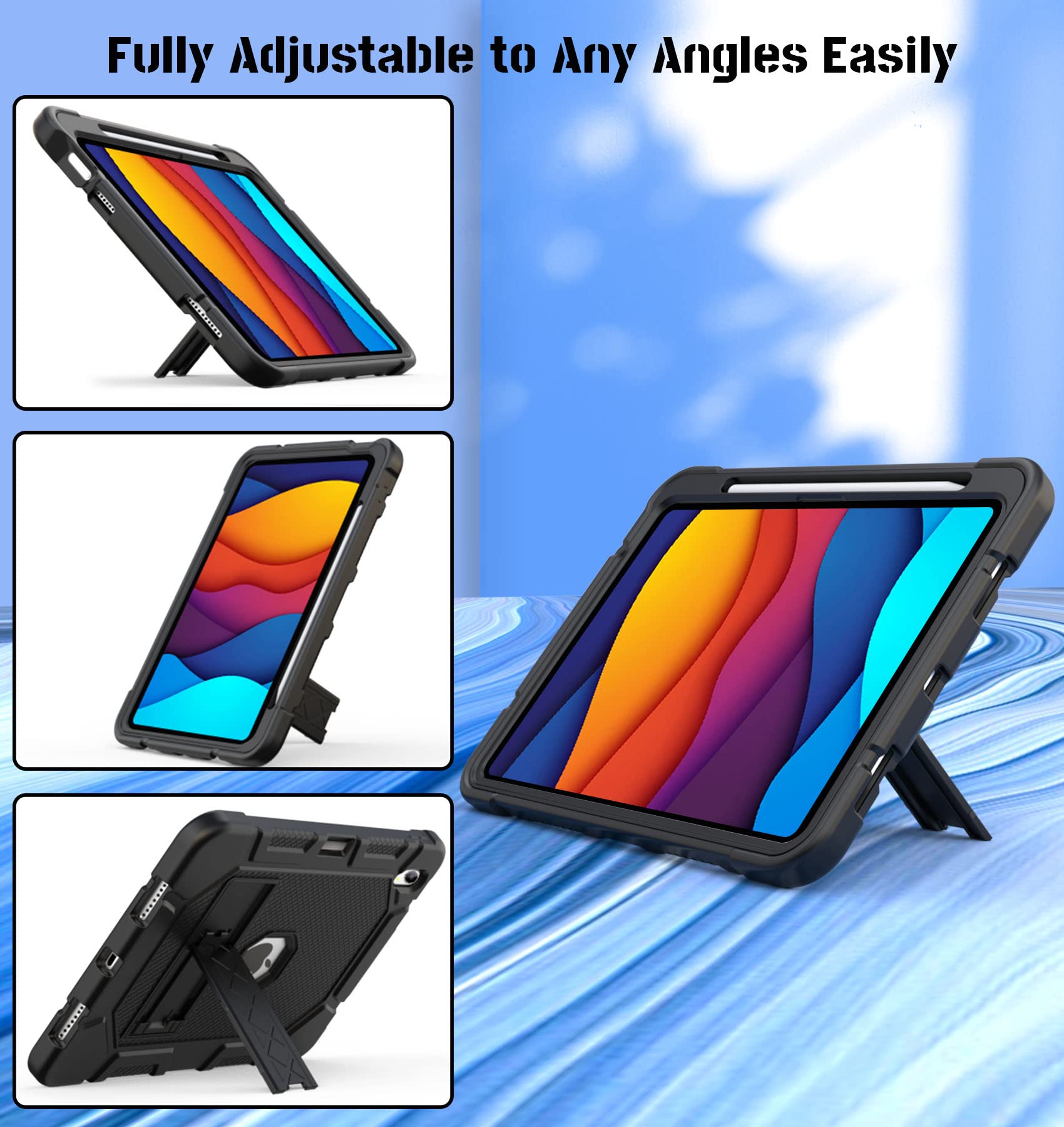 Rantice 10th Generation Case, 10th Case with Pencil Holder, 10th Gen Case with Kickstand, Hybrid Shockproof 10.9 inch Case for Kids Boys Children 2022 Released (Navyblue+Red)