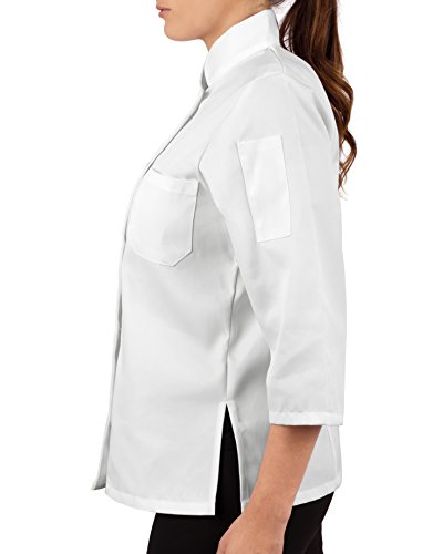 KNG 3/4 Sleeve White Chef Coat for Women - Ladies Fitted Chefs Jacket - M