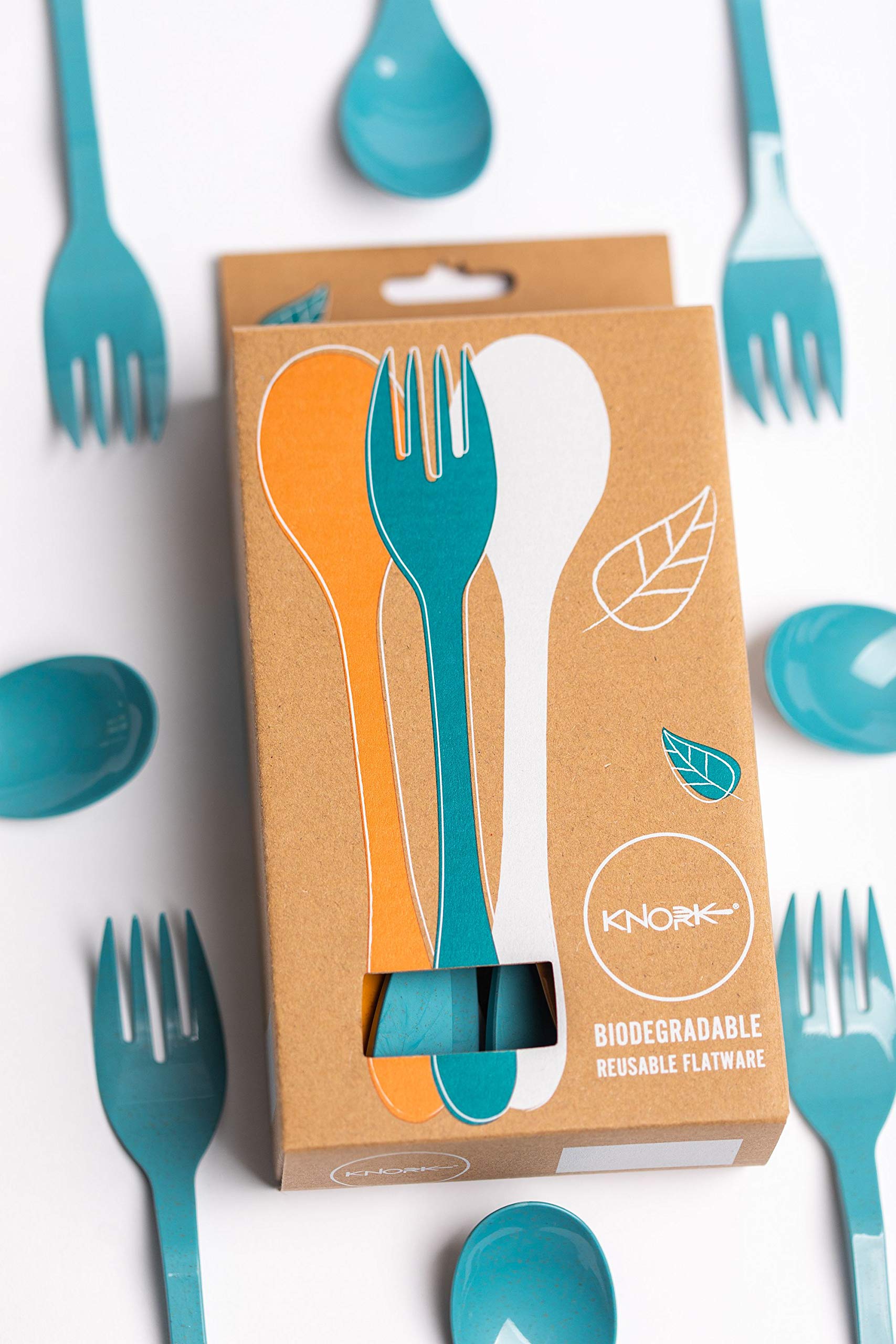 KNORK Eco 24 Piece (Fork, Knife, Spoon) Plant Based Cutlery Bamboo Reusable Flatware Set, Blue