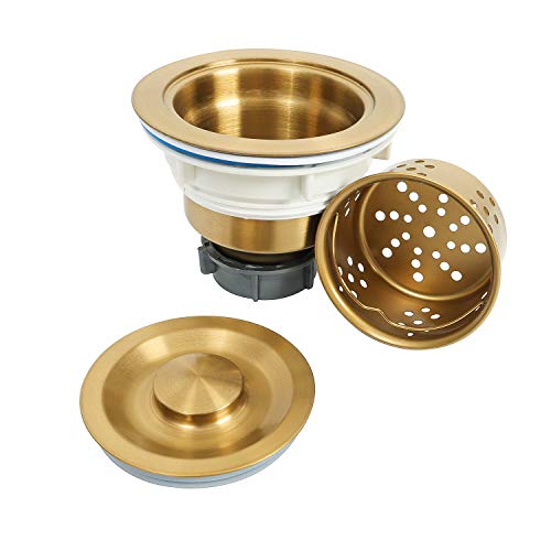 LQS Kitchen Sink Drain Strainer Assembly and Gold Undermount Bar Sink, RV Sink, Handmade Stainless Steel Bar Sink 15" x 17", 16 Gauge Workstation Sink