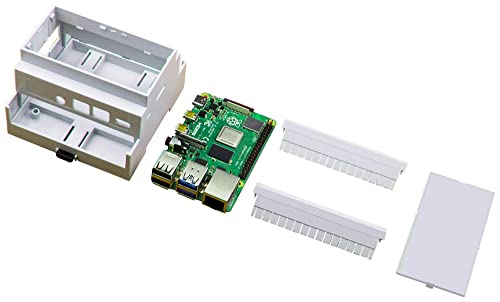 Raspberry Pi 4B Enclosure, DIN Rail Mount, Gray Polycarbonate Material, for Use with The Raspberry Pi 4B+ Single Board Computer (Gray Lid)