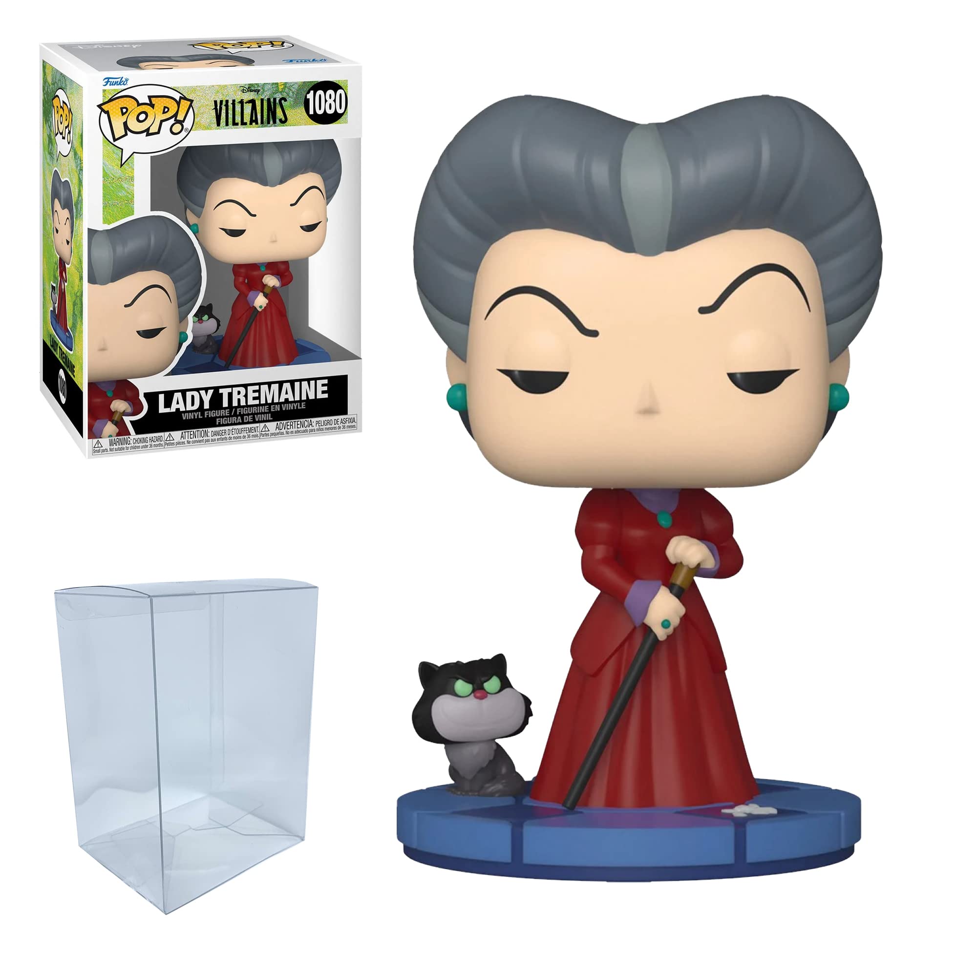Lady Tremaine Funko Pop with Protector Bundle – Includes Funko Pop! Disney: Villains - Lady Tremaine #1080 Pop with Blue Salamander Emporium Plastic Protector Case