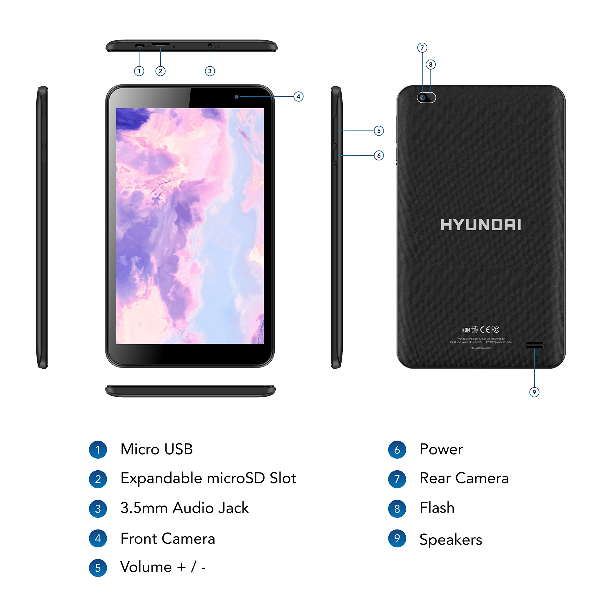 HYUNDAI Kids Tablet 8 inch - 2GB 32GB, Fast AX WiFi, Android 11 Tablet - Screen Protector, Stylus and Wire Earbuds Included