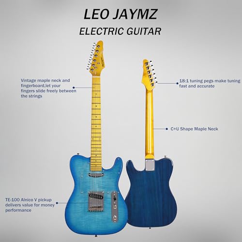 Leo Jaymz ResonanceX Pro Electric Guitar with Flame Maple Top - High Gloss Mahogany Body and Hard Maple Neck - High Transparent Acrylic Pickguard - Highly Output Alnico V Pickups