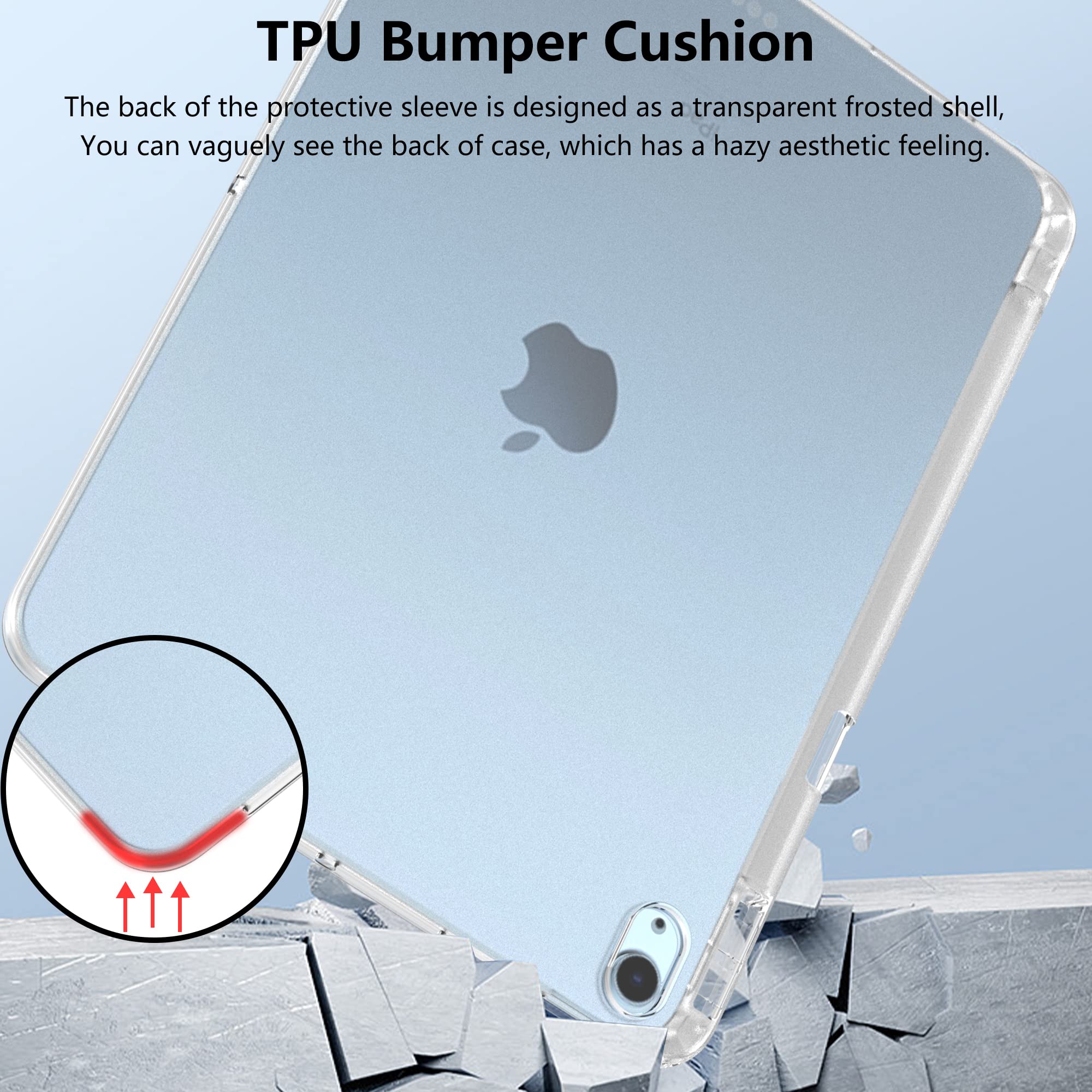 Meruns Compatible with iPad Air 5th Generation (2022)/iPad Air 4th Generation (2020) Case, Pencil Holder, Unique Frosted Transparent Rear Shell, Clear.