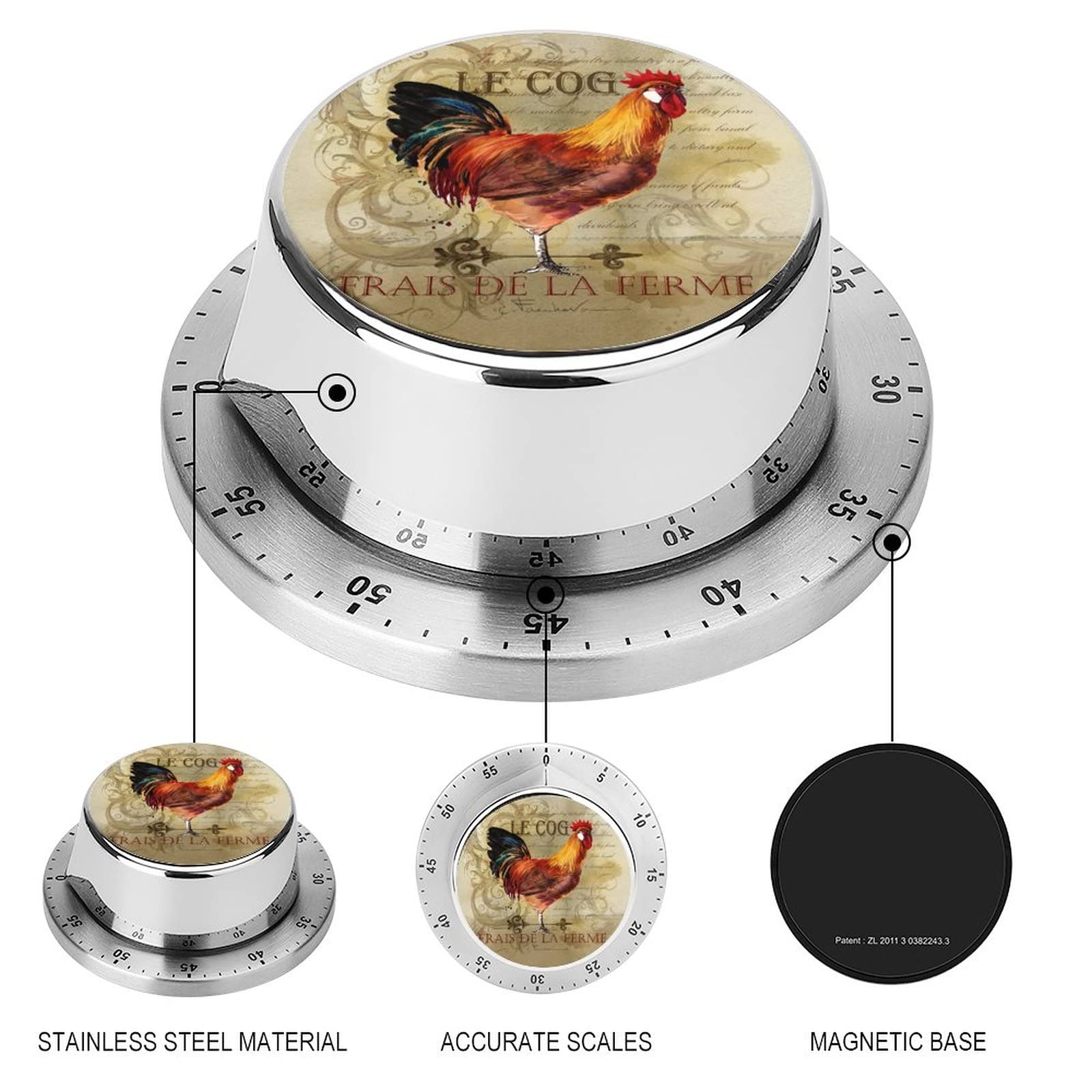 Kitchen Timer Rooster Vintage Farm Animal Timer Magnetic Timer Mechanical Timer for Home Baking Cooking Oven
