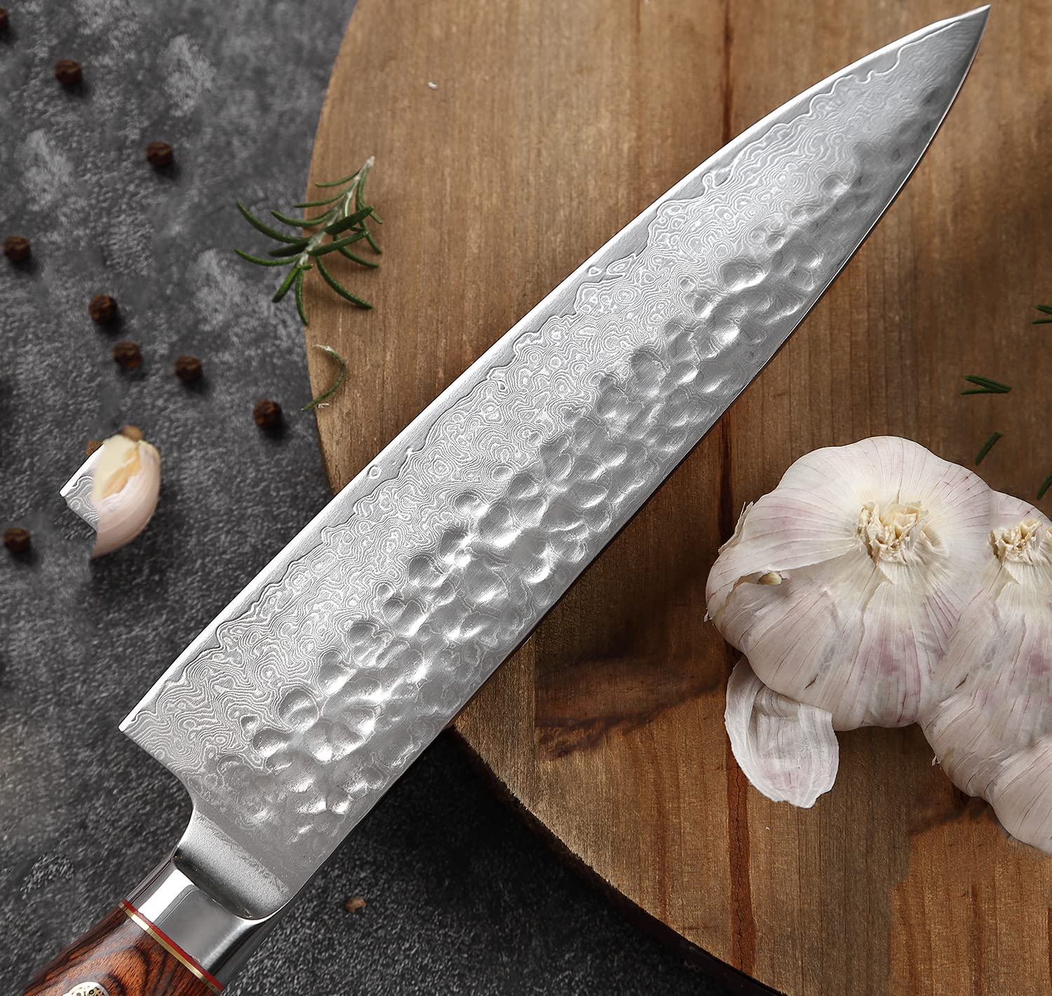 Kimfeng Damascus Chef Knife Handmade 67-Layer Folding Kitchen Knives 8 Inch Professional Chef Knives Japanese VG10 Core Stainless Steel Forging Corrosion Resistance